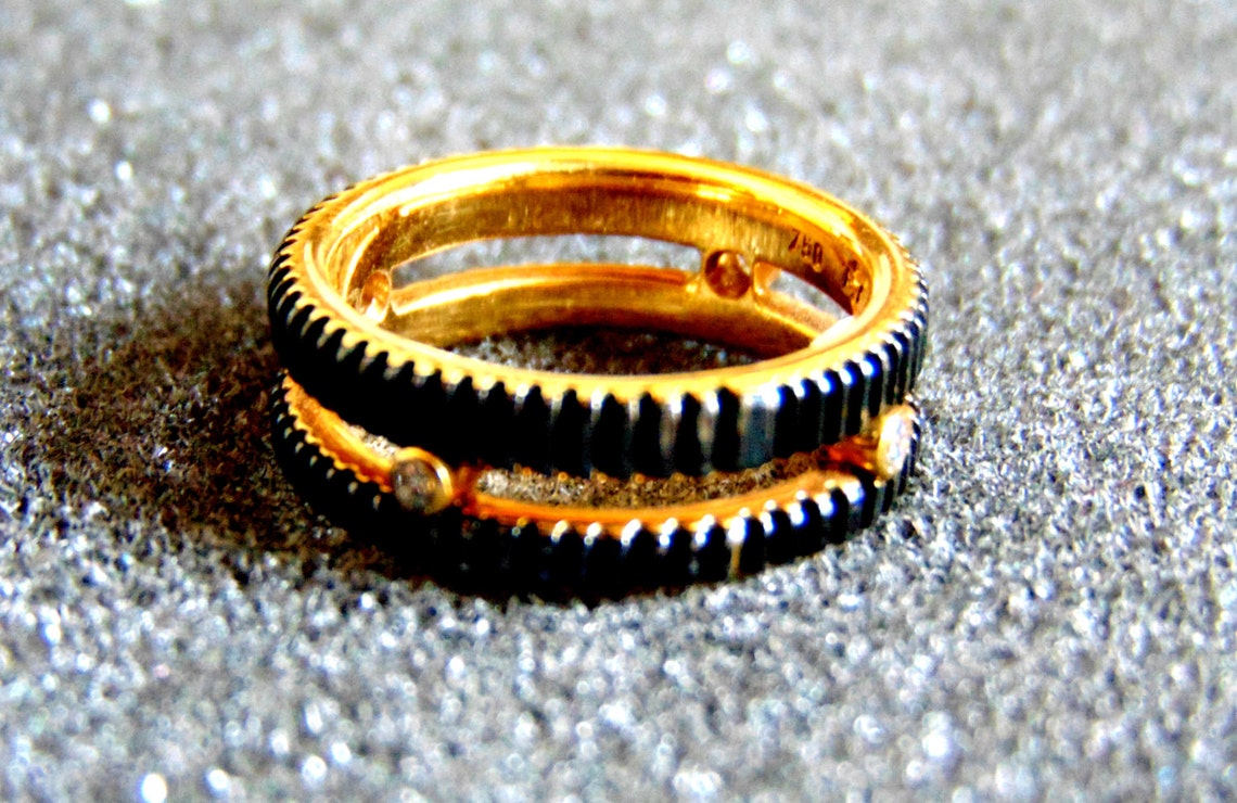 Unique Modern Two Tone Ring Diamond Oxidized Iron and 18k | Etsy