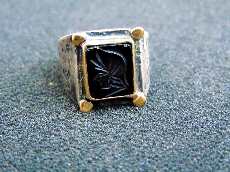 Greek Warrior Ring Mens Black Onyx Ring Men Rustic Ring | Etsy