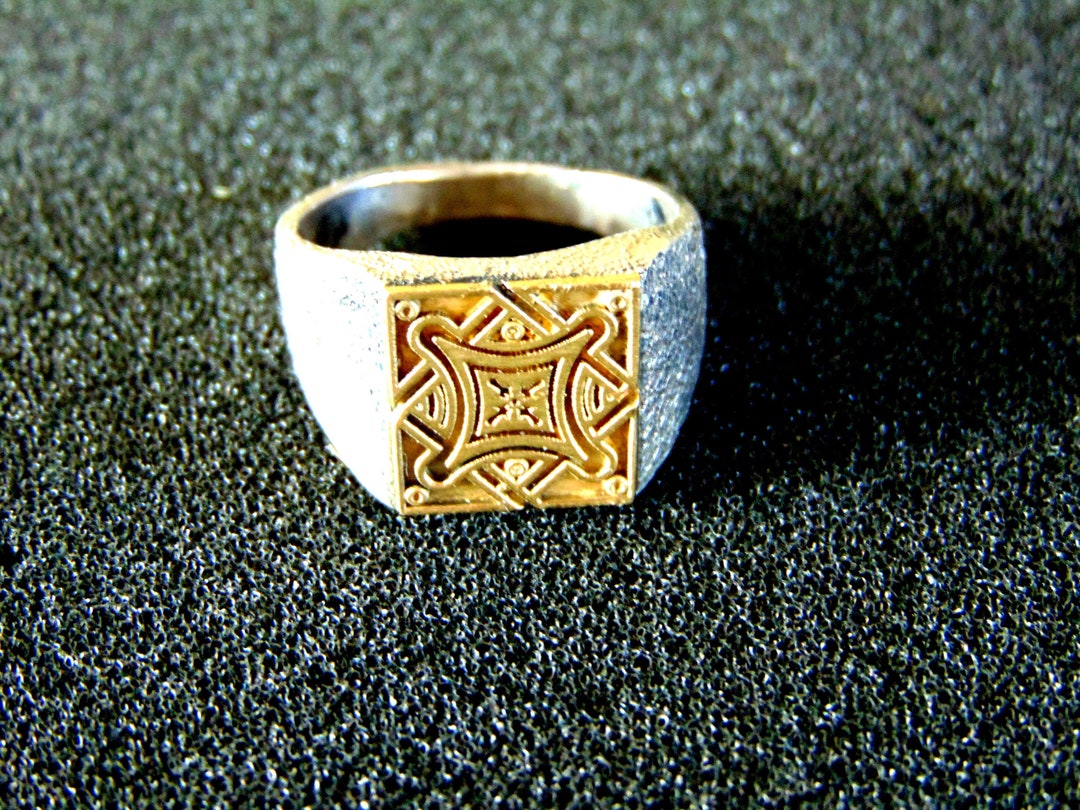 Mens Signet Ring, Geometric Ring for Men, Square Two Tone Signet Ring ...