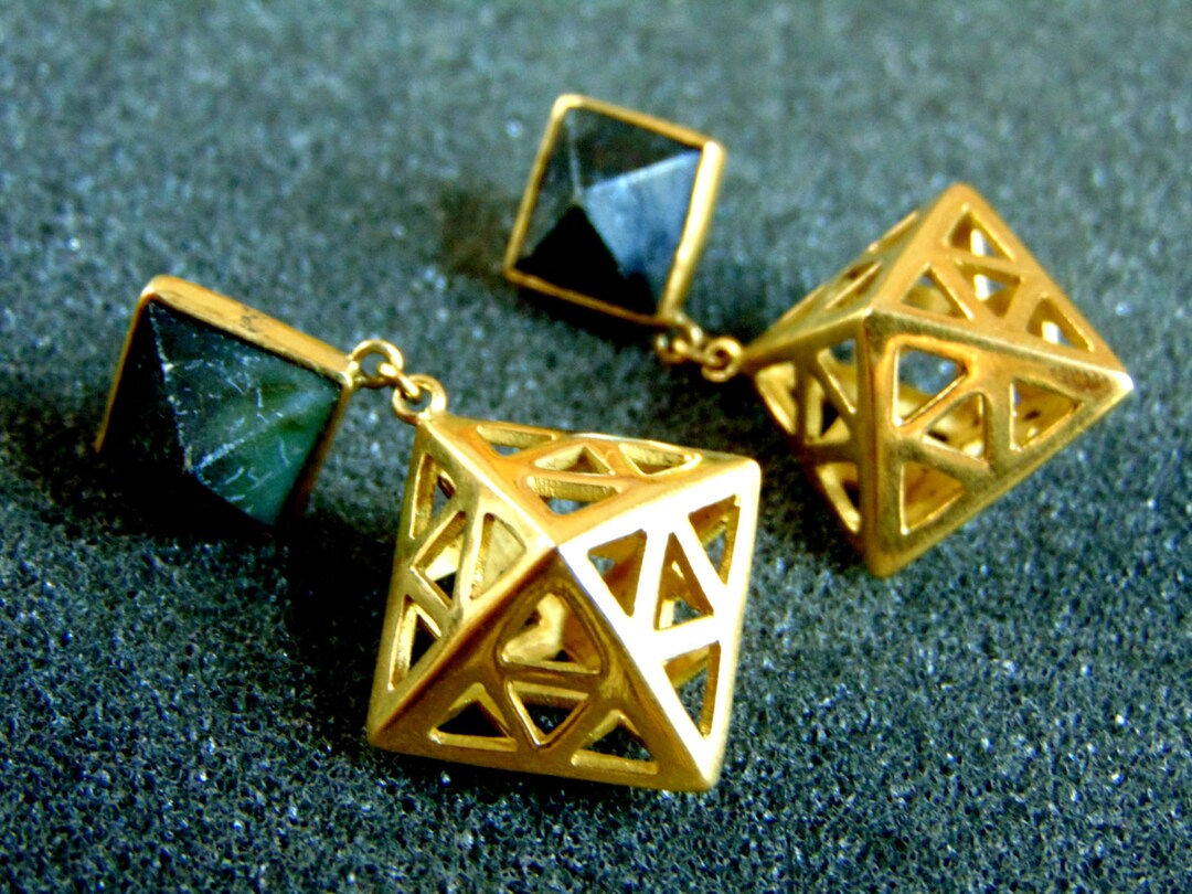 Stunning 18k Gold and Stampstone Scew Back Earrings-gold 750 Gemometric ...