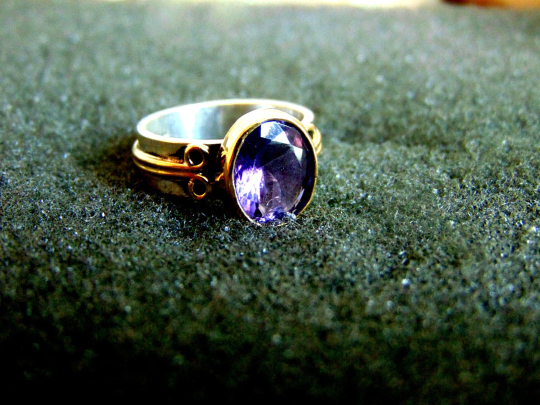 Womens Silver and Gold Ring,sterling Silver 18k Gold and Amethyst Ring ...