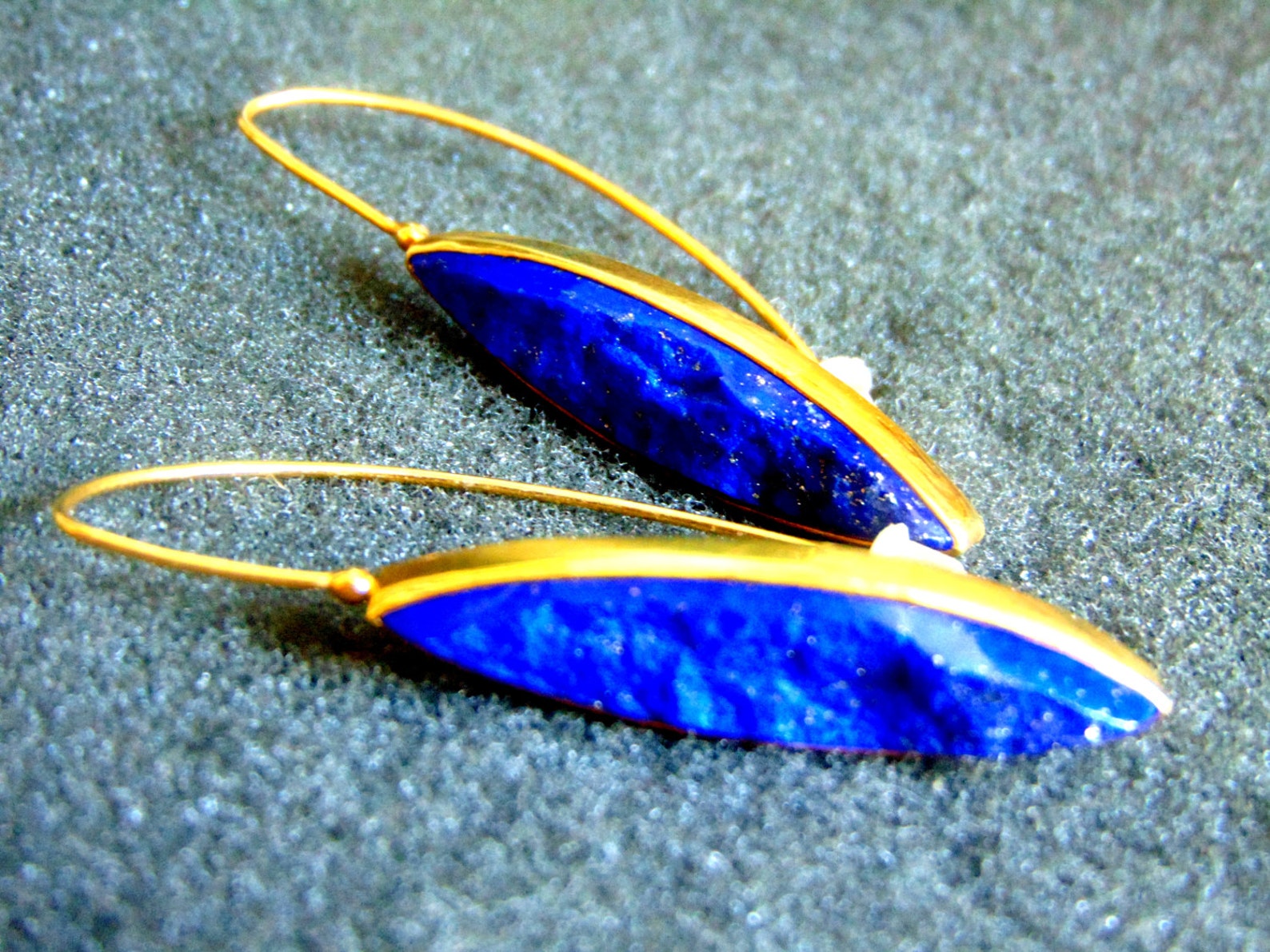 18k Gold Earrings,solid Yellow Gold Drop Earrings,rough Lapis Lazuli ...