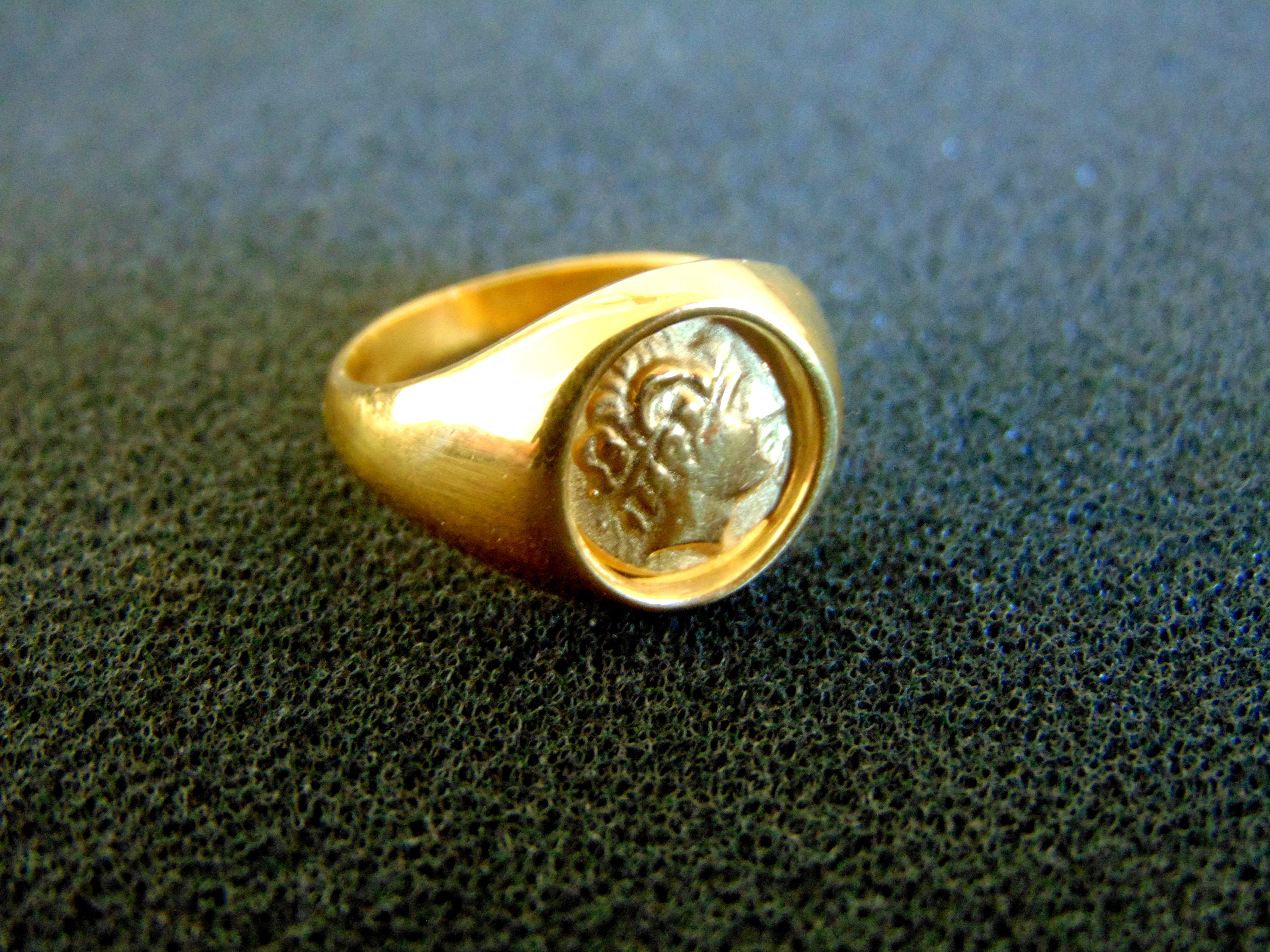 Solid Gold Signet Ring, Coin Signet Ring, Mens Pinky Ring, Solid Gold ...