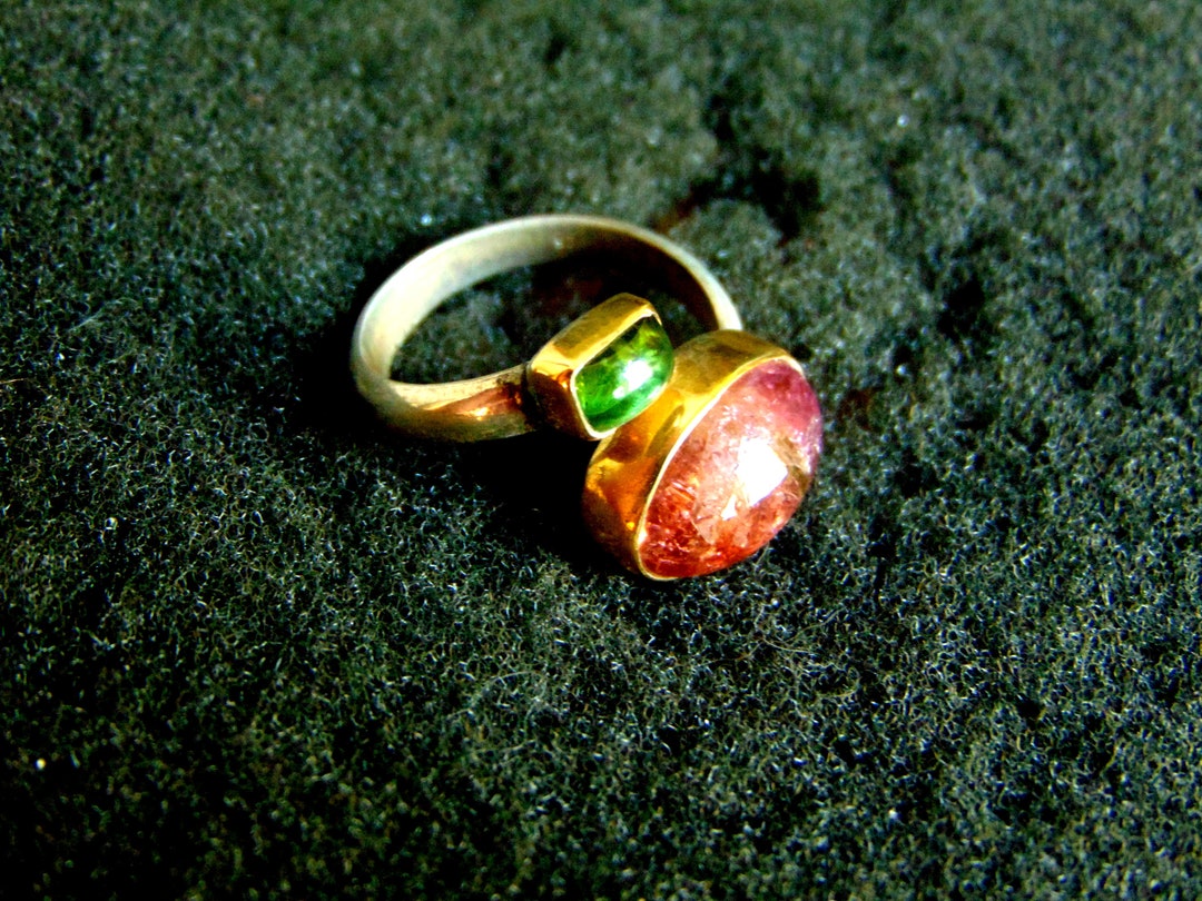 Silver and Gold Ring,sterling Silver 18k Gold and Tourmalines Ring for ...