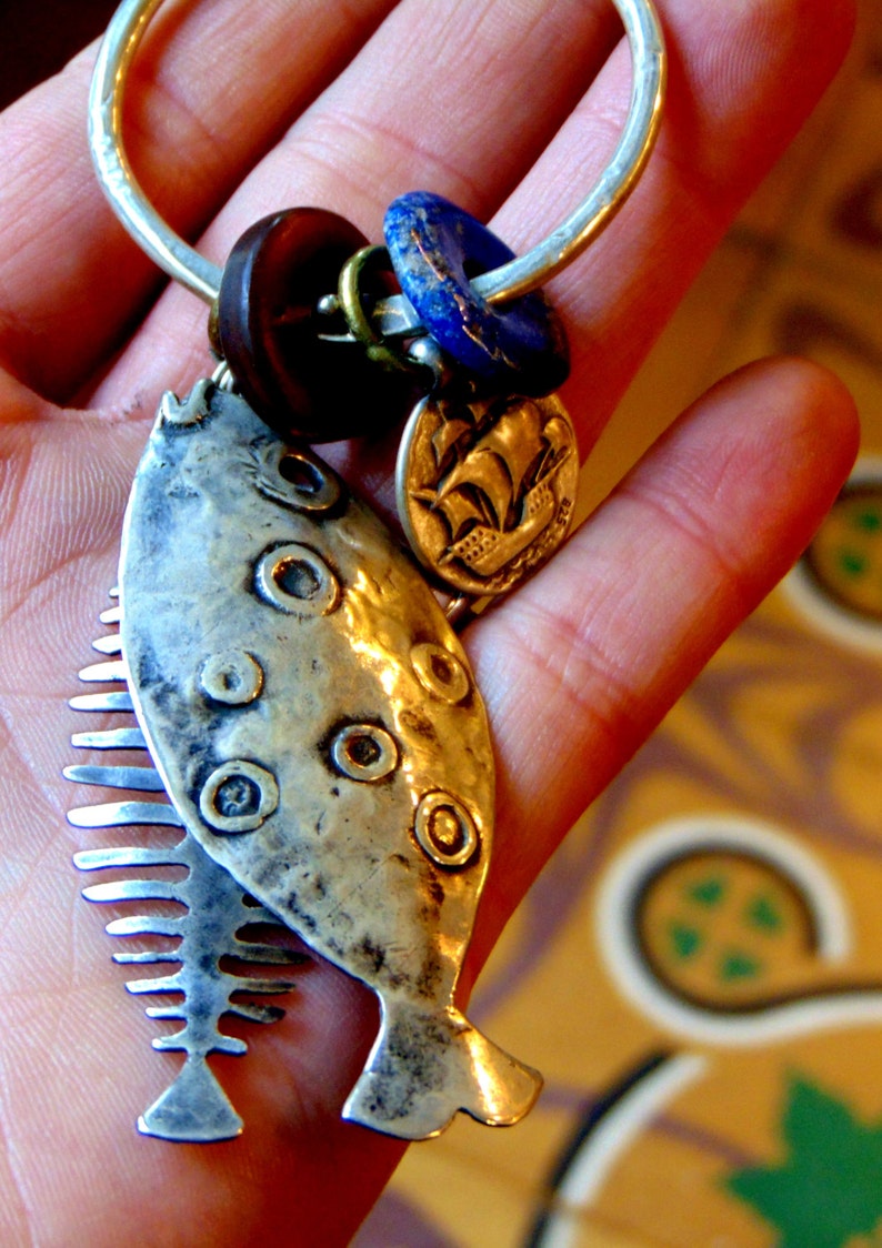 Stunning Silver Lapis and Amber Keychain-sterling Silver Fish - Etsy
