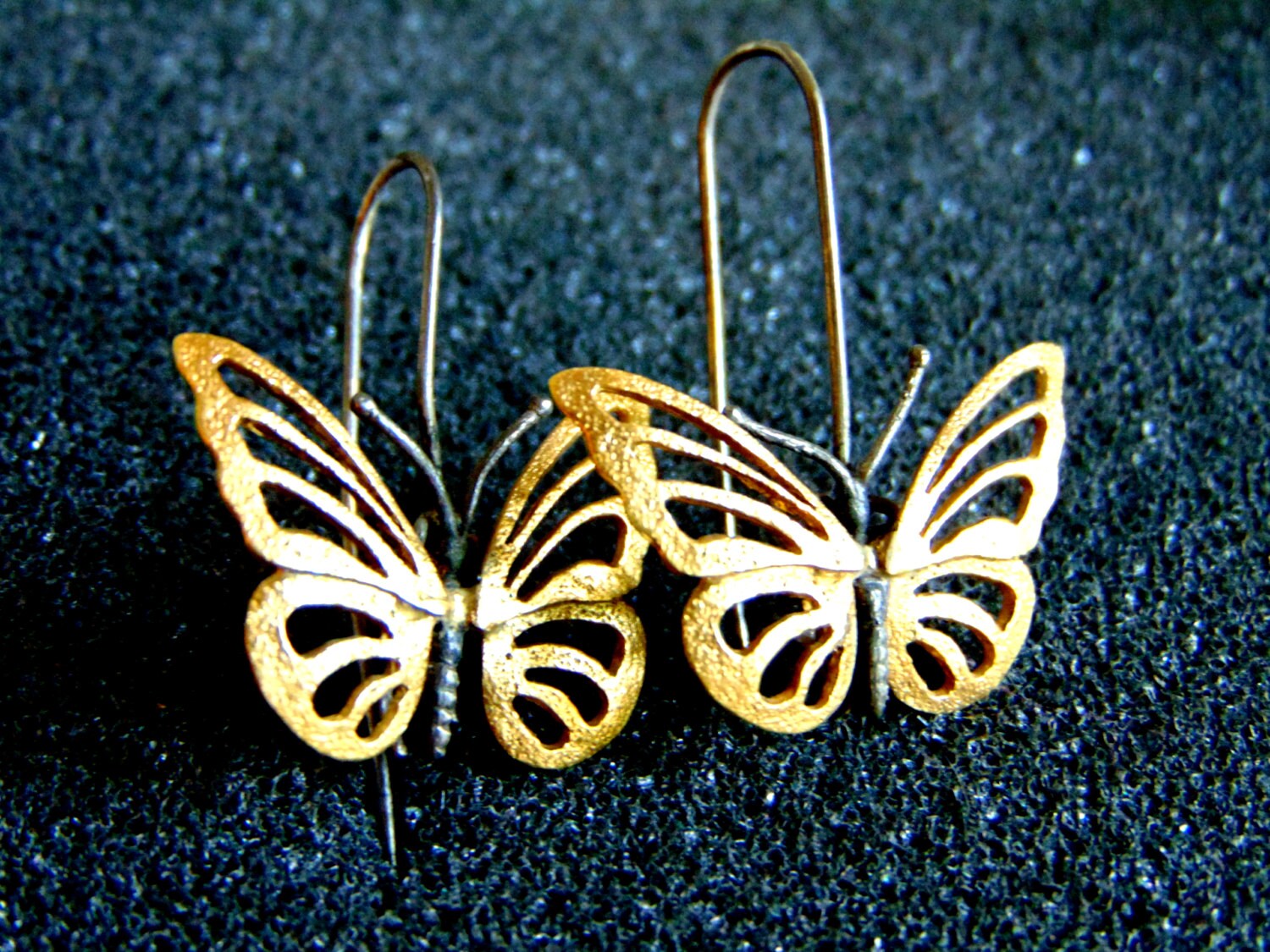 18k Gold and Sterling Silver Butterfly Earrings Modern Insect - Etsy