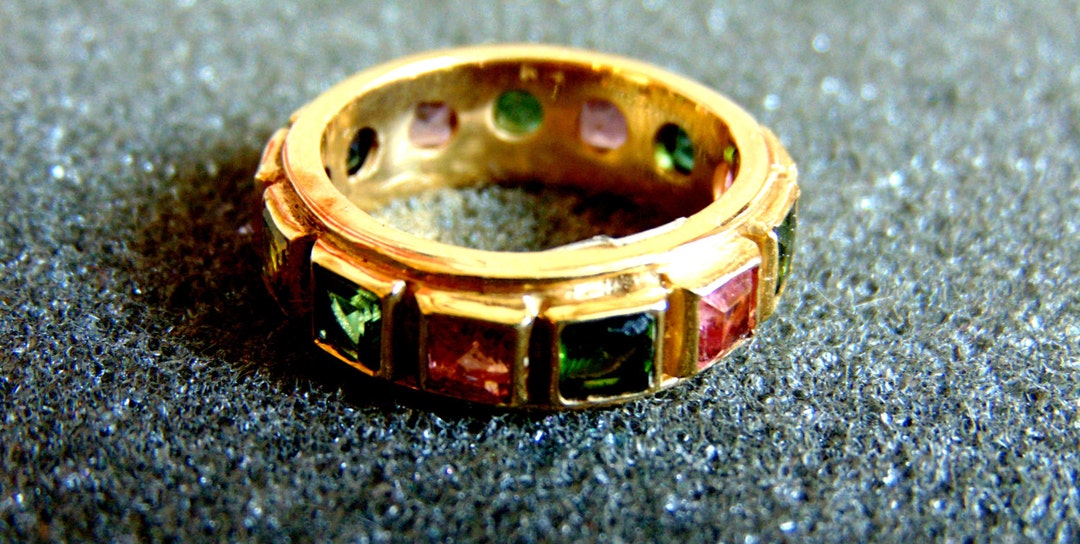 18k Multistone Ring Band,solid Gold 750 Ring,gemstone Womens Ring, Pink ...