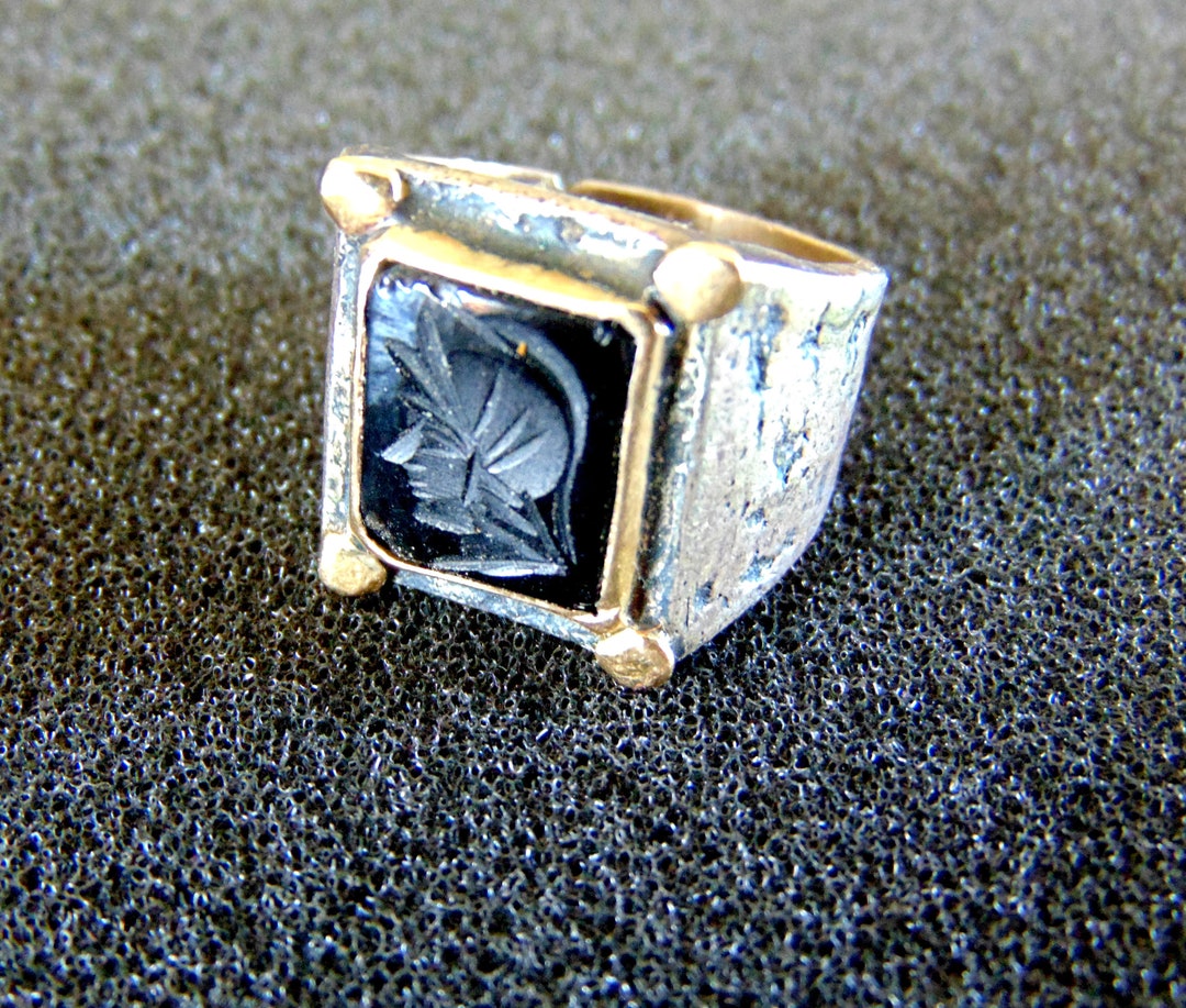 Greek Warrior Ring, Mens Black Onyx Ring, Men Rustic Ring, Engraved ...