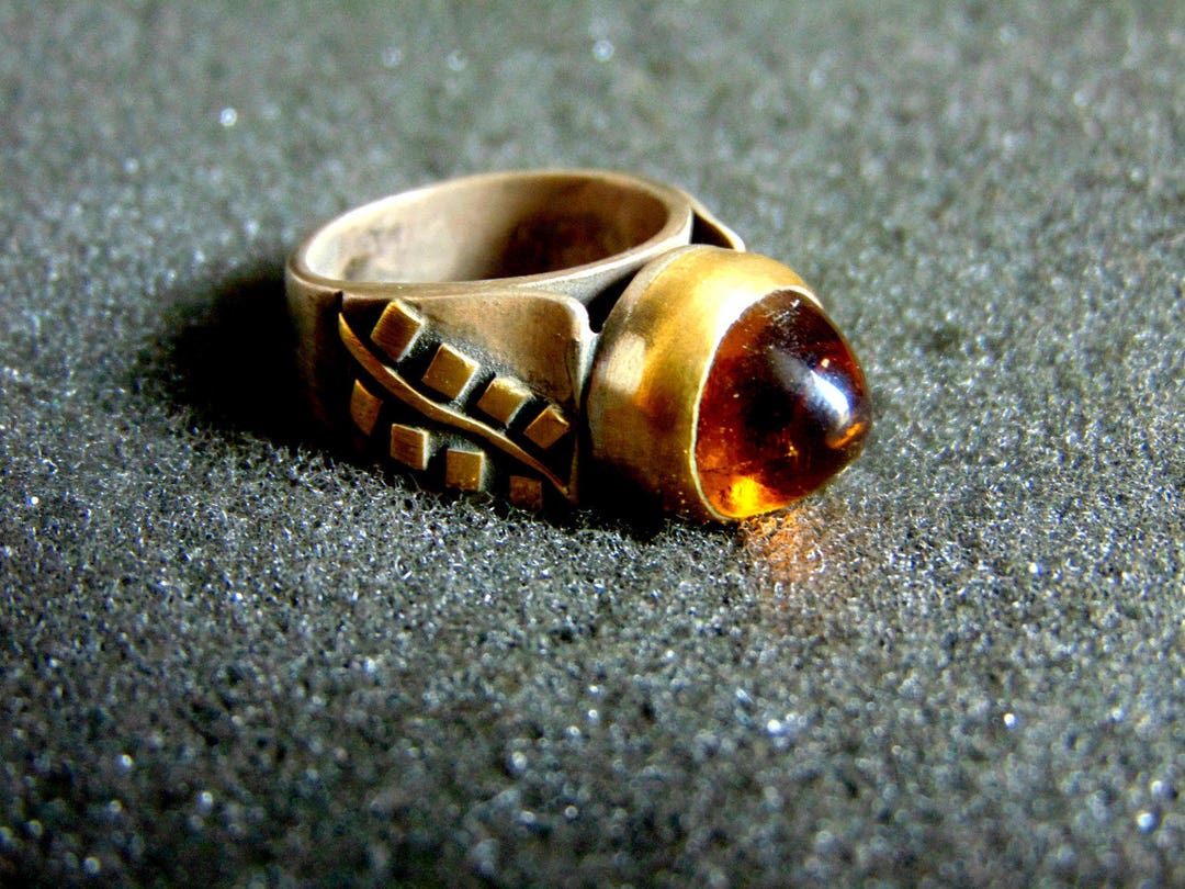 Silver and Gold Ring,sterling Silver 22k Gold and Amber Ring,gemstone ...