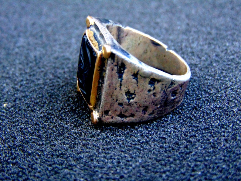 Greek Warrior Ring Mens Black Onyx Ring Men Rustic Ring | Etsy