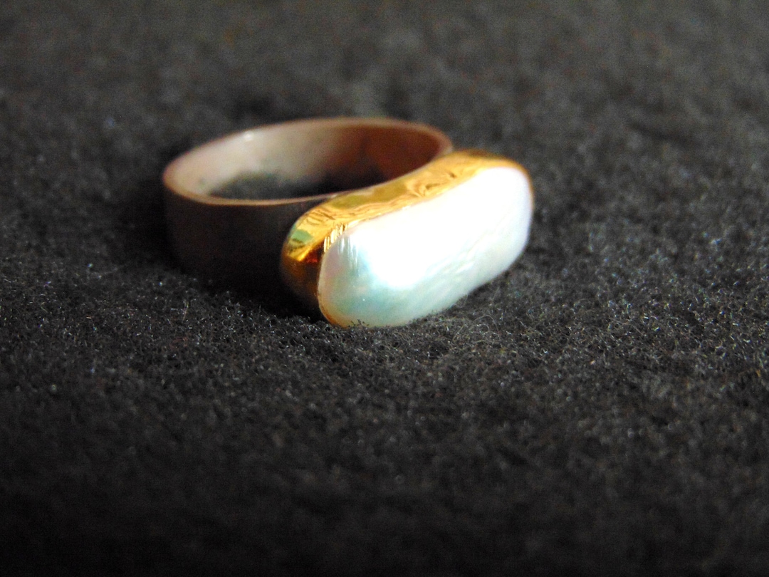 Silver and Gold Ring,sterling Silver 22k Gold and Pearl Statement Ring ...