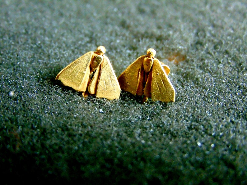 Beautiful 18k Gold Moth Stud Earrings-yellow Gold Moth Earrings-bug ...