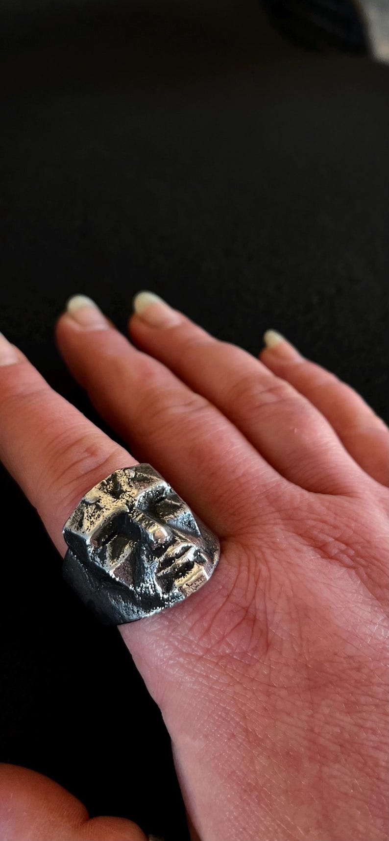 Oxidized Sterling Silver Human Face Ring - Artisan Statement Jewelry - Etsy