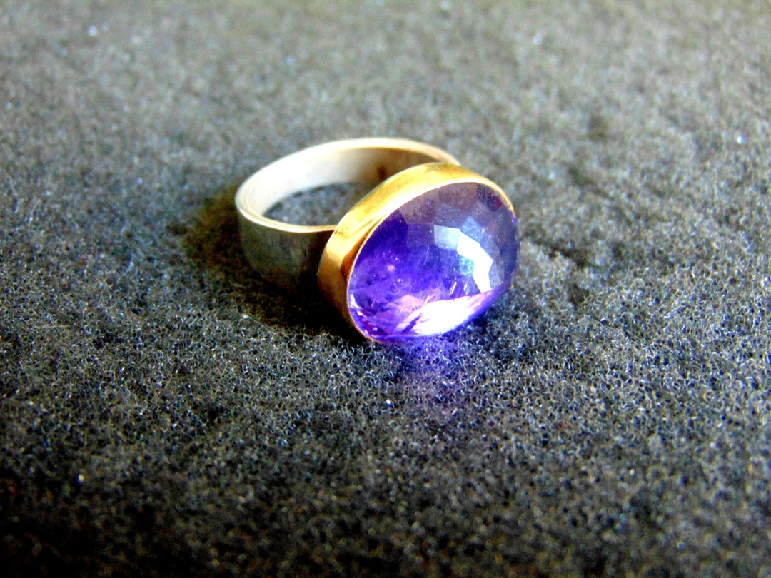 Silver and Gold Ring,sterling Silver 18k Gold and Amethyst Statement ...