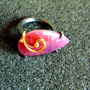 Stunning Oxidized Silver, 14k Gold and Ruby Root Ring-women's Statement ...