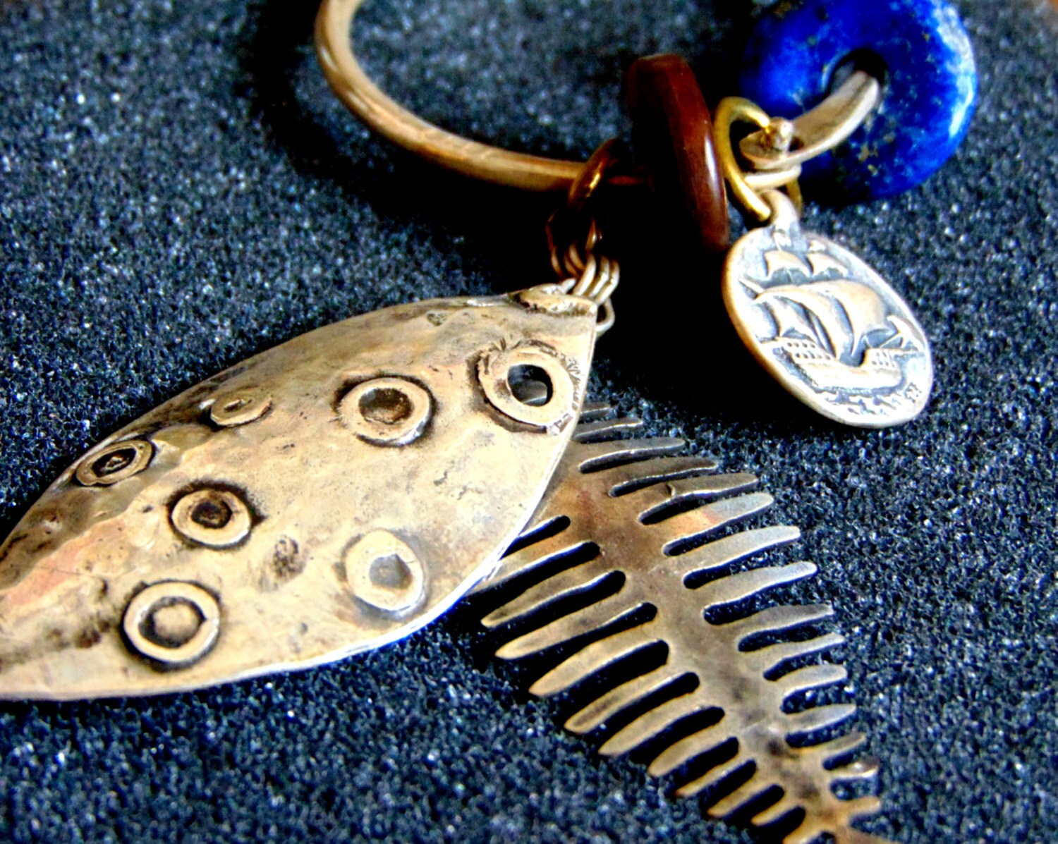 Stunning Silver lapis and amber keychain-Sterling silver fish | Etsy