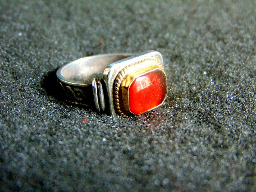 Silver and Gold Ring,sterling Silver 18k Gold and Carnelian Ring, Women ...