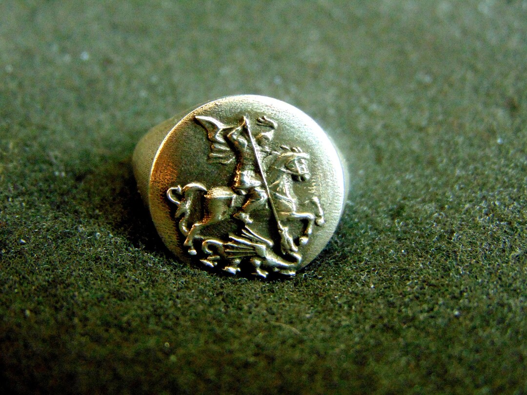 St George Ring, Brushed Silver Mens Ring, Warrior Ring, Saint George ...