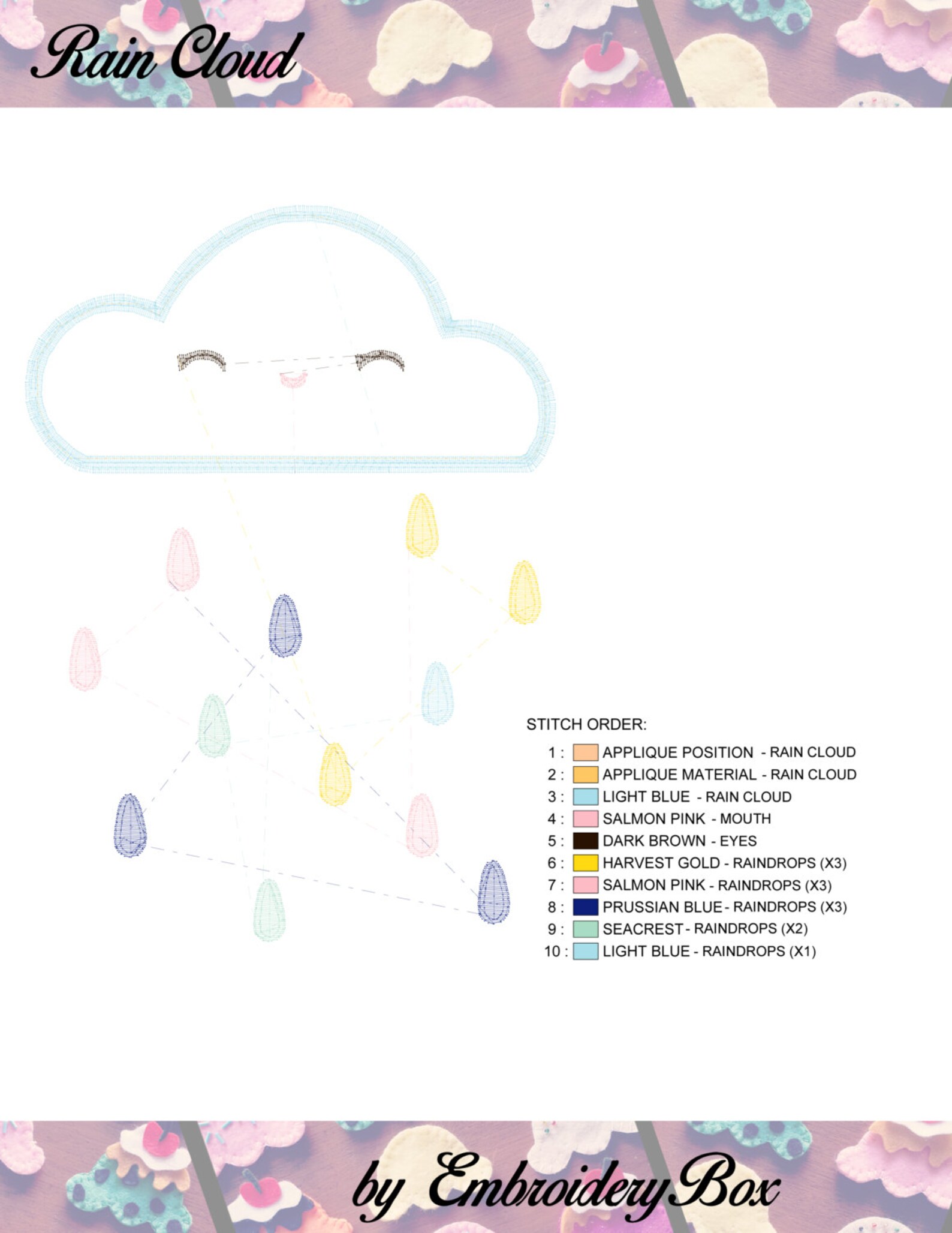 Rain Cloud Applique Embroidery Design Pattern for Machine Weather ...
