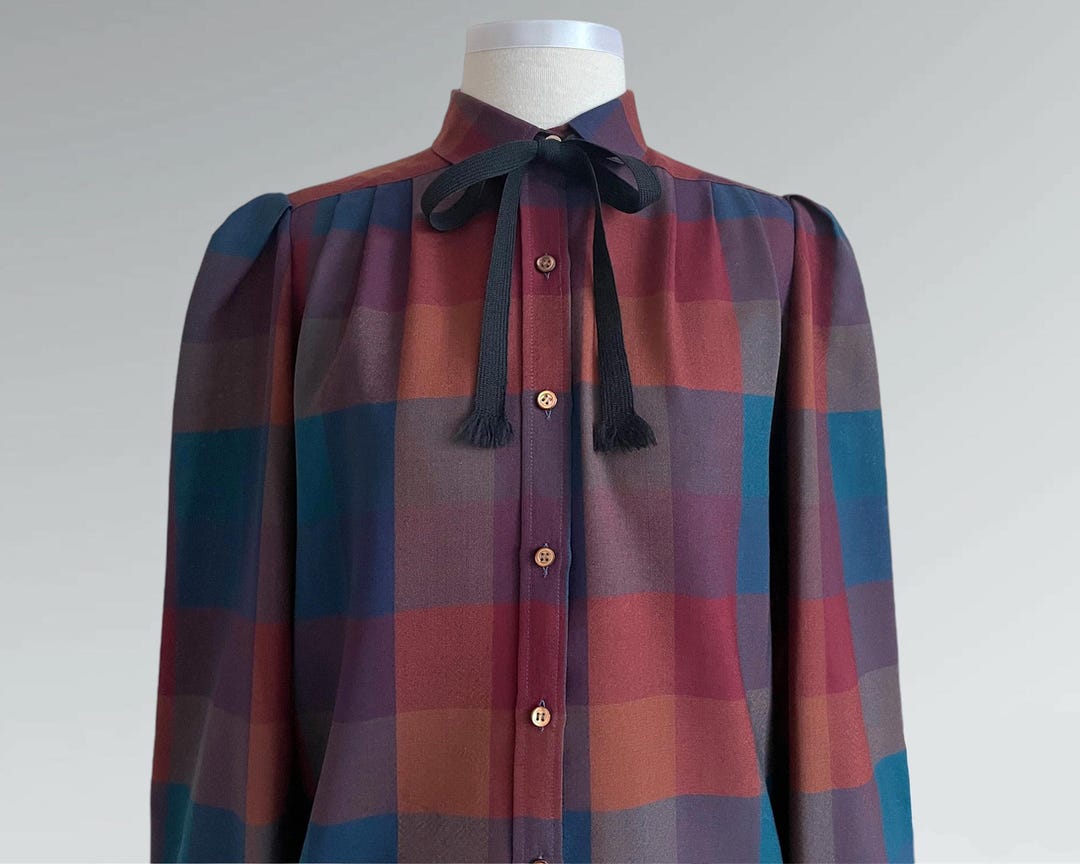 Vintage 80s Guy Laroche Wool Challis Plaid Tie Blouse / Small-medium - Etsy