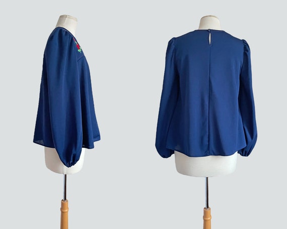 Vintage 70s St-Michael Tulip Embroidered Blue Billow … - Gem