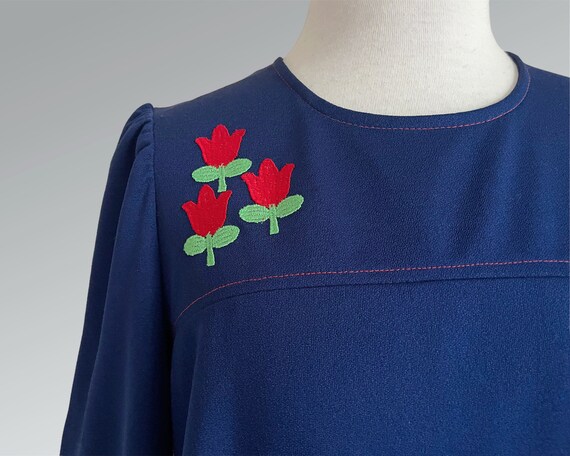 Vintage 70s St-Michael Tulip Embroidered Blue Billow … - Gem