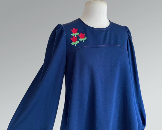 Vintage 70s St-Michael Tulip Embroidered Blue Billow … - Gem