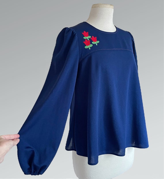 Vintage 70s St-Michael Tulip Embroidered Blue Billow … - Gem