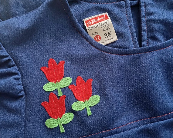Vintage 70s St-Michael Tulip Embroidered Blue Billow … - Gem