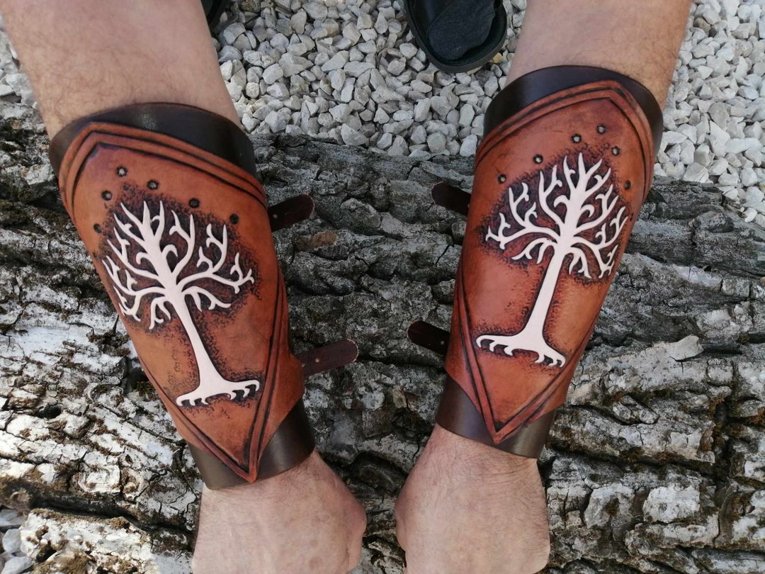 Pair of Tree of Gondor LOTR Bracers, Hand Carved Leather, Archery, LARP ...