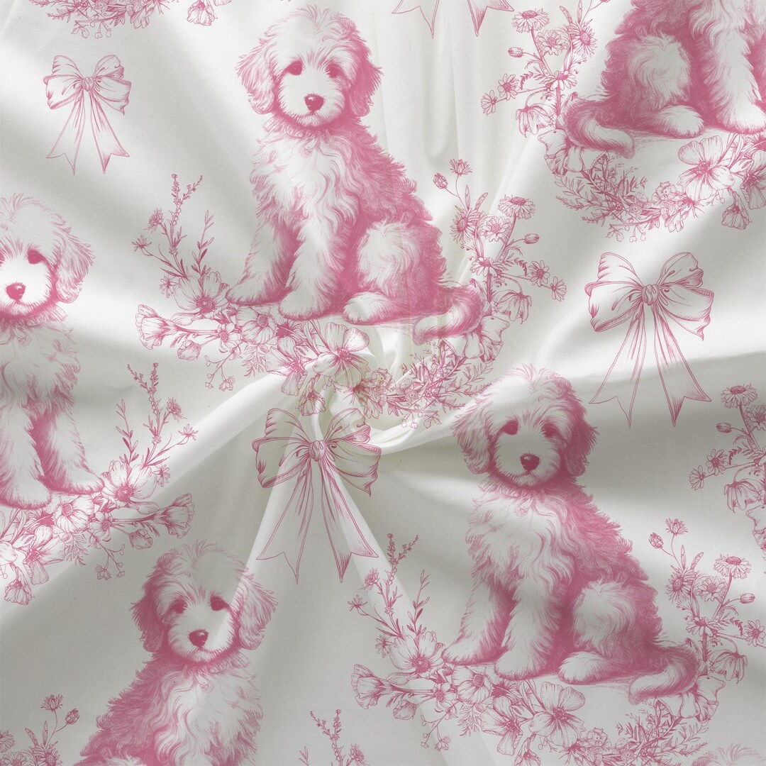 Golden Doodle Dog Pink Toile Fabric (combed Cotton Prima) - Puppy ...