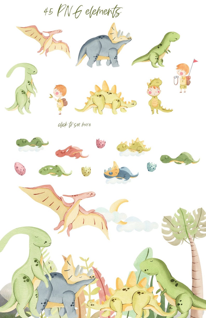 Dino Watercolor Clipart Dinosaur Art Dinosaurs Wall Art - Etsy