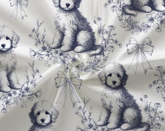 Golden Doodle Dog Beige Toile Fabric (combed Cotton Prima) - Puppy ...