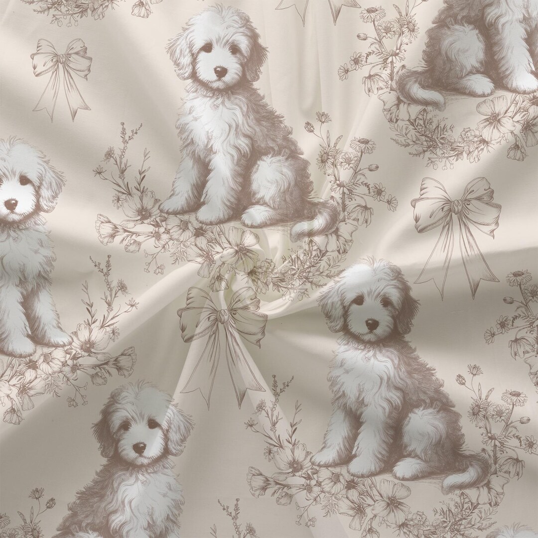 Golden Doodle Dog Beige Toile Fabric (combed Cotton Prima) - Puppy ...