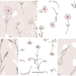 Dainty Floral Backgrounds, Digital Papers, Hand-drawn Pink Flowers ...