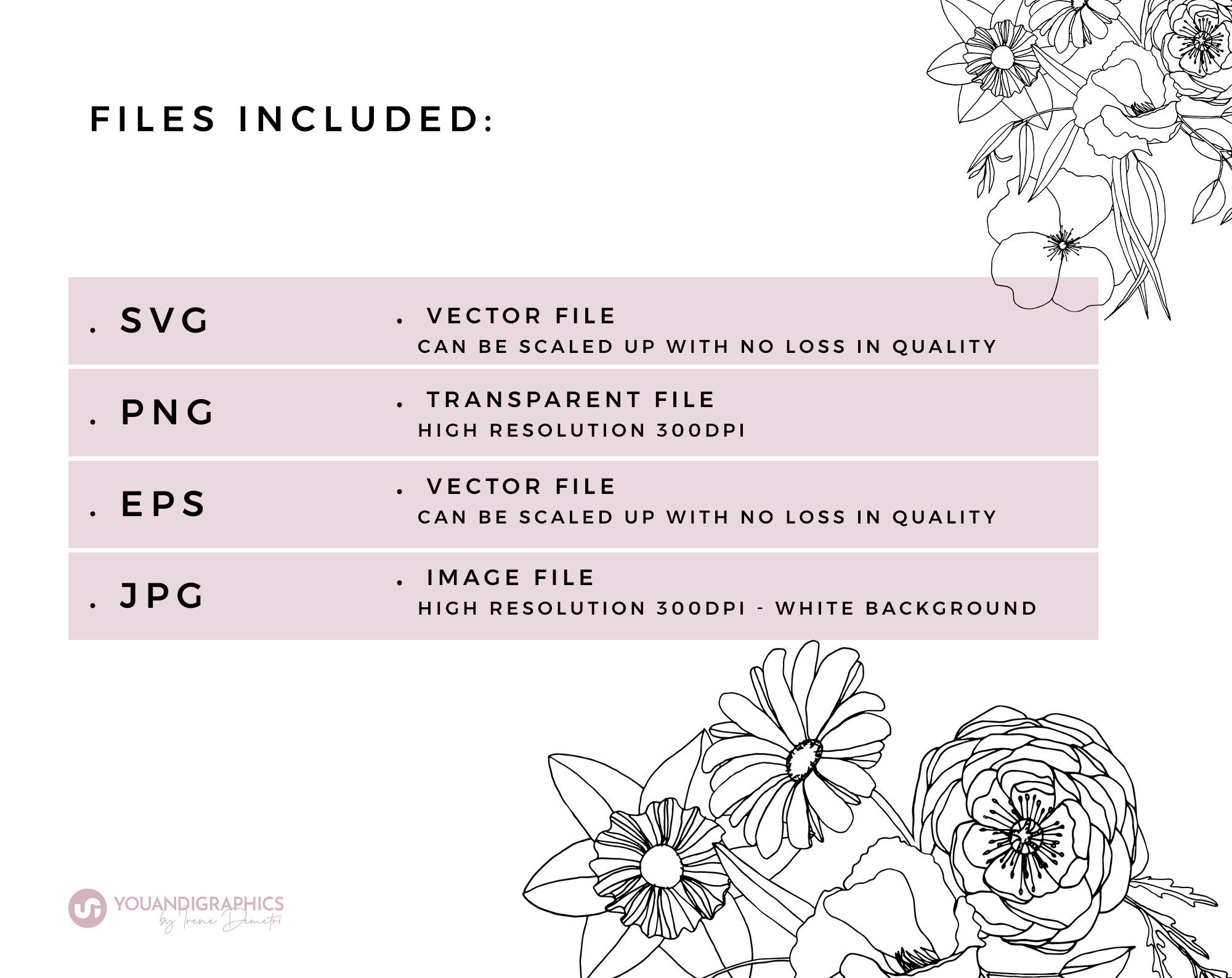Wedding Flowers SVG Bouquet Clipart Illustration Hand Drawn - Etsy