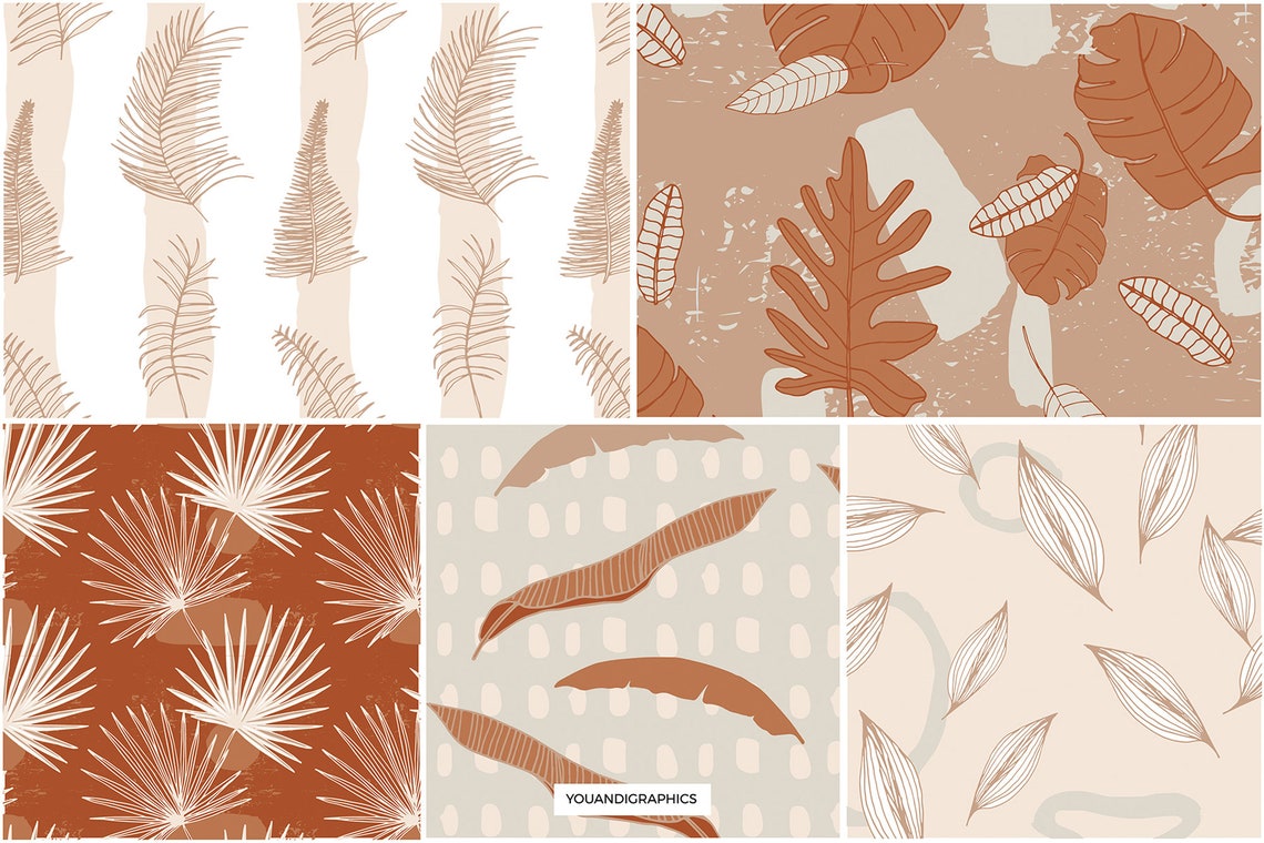 Tropical Leaves Backgrounds Digital Paper Hand-drawn Jungle | Etsy