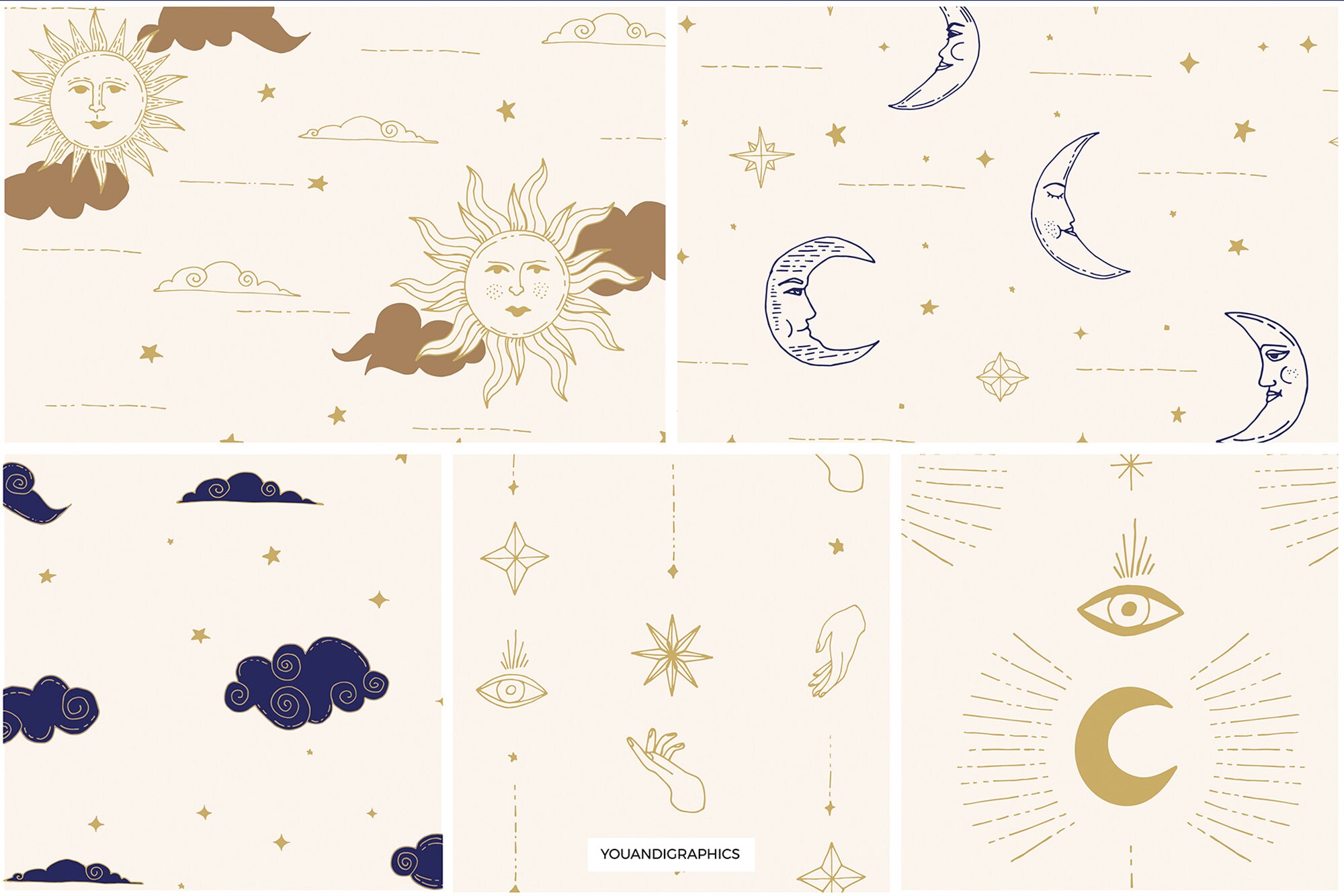 Celestial Backgrounds Stars Sun and Moon Patterns Digital - Etsy