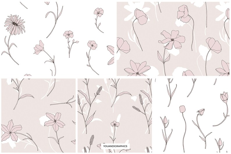 Floral Digital Paper, Pink Flower Print, Scrapbook Backgrounds (digital ...