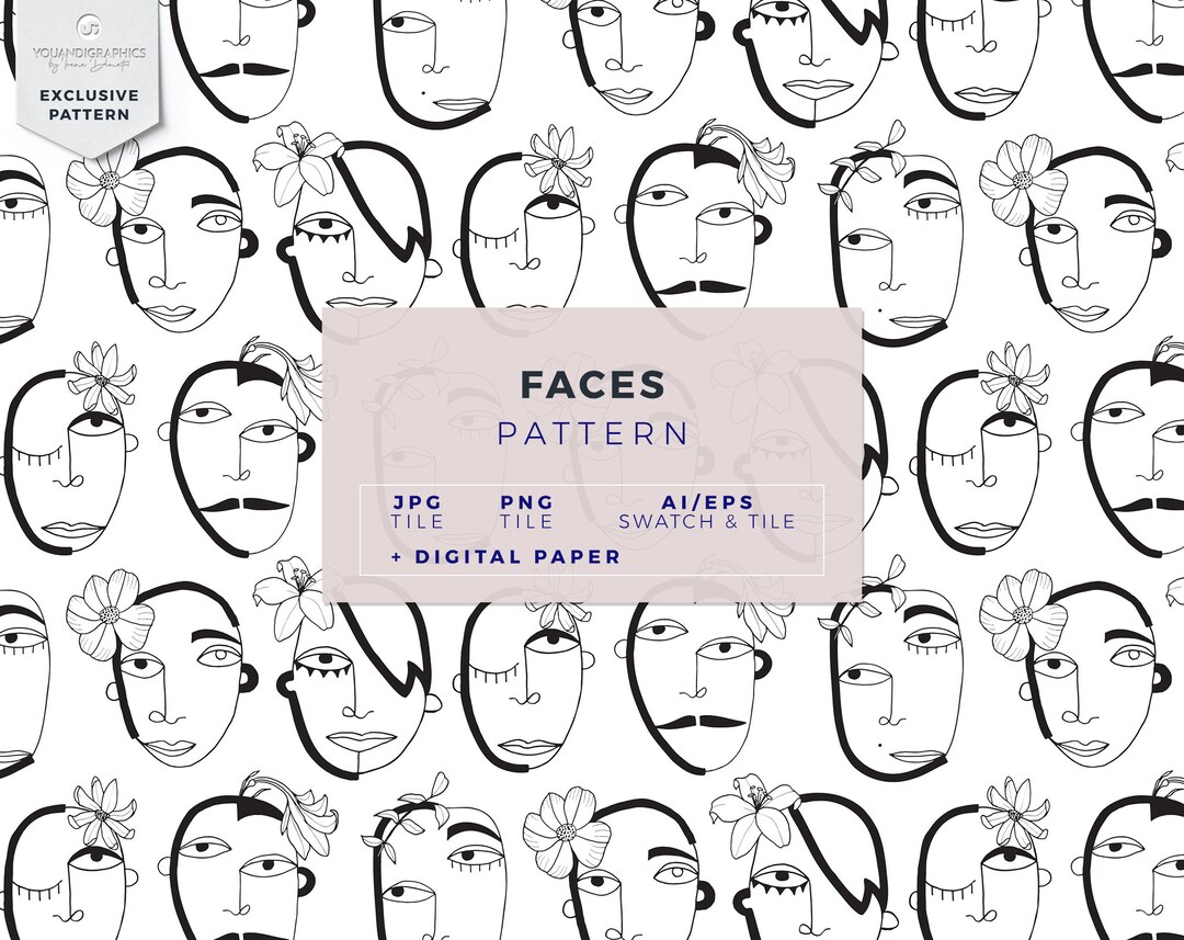 Faces Hand Drawn Exclusive Seamless Pattern. A Hand Drawn Modern ...