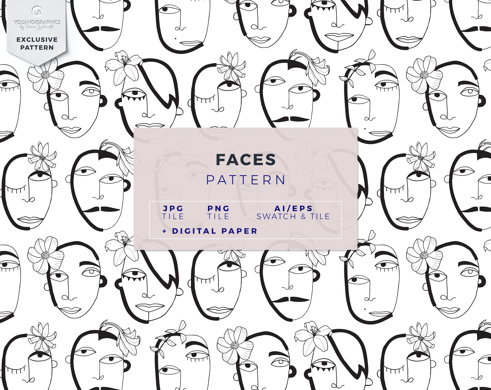Faces Hand Drawn Exclusive Seamless Pattern. A Hand Drawn Modern ...