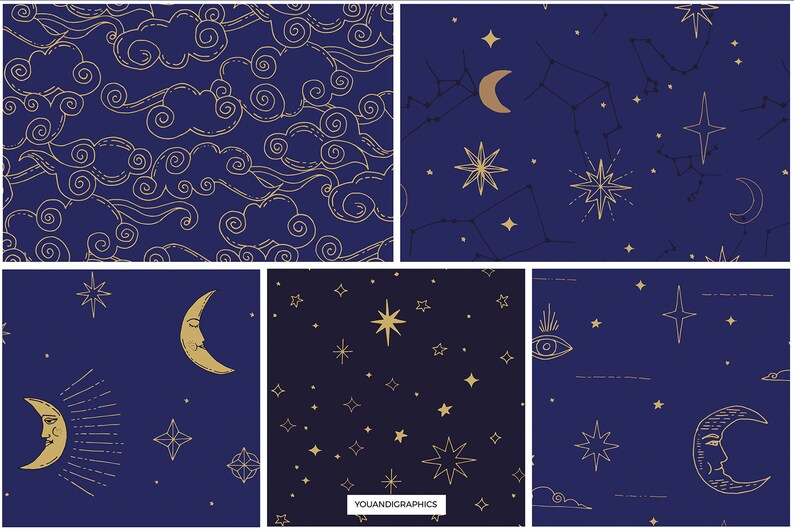 Celestial Backgrounds Stars Sun and Moon Patterns Digital - Etsy