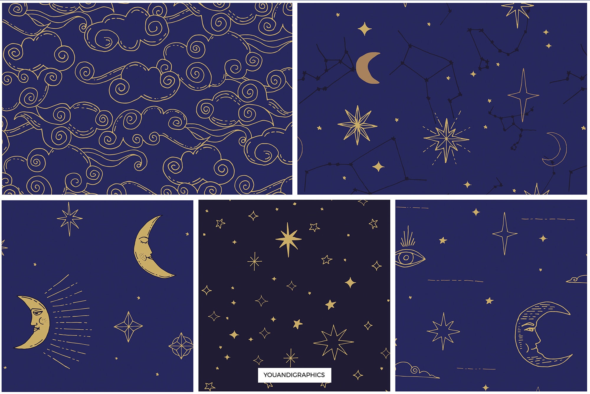 Celestial Backgrounds Stars Sun and Moon Patterns Digital - Etsy