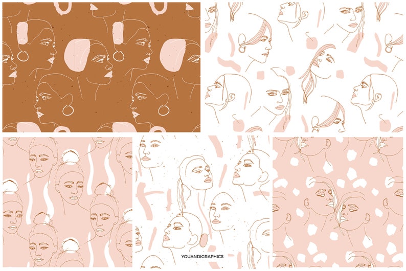 Women Pattern Prints Faces Backgrounds Digital Papers | Etsy