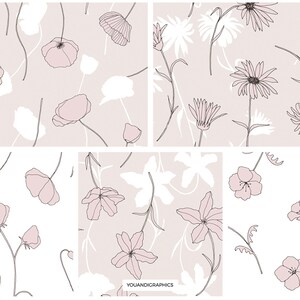 Dainty Floral Backgrounds, Digital Papers, Hand-drawn Pink Flowers ...