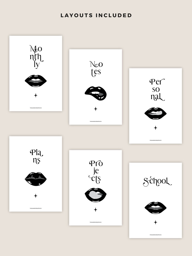 Lips Printable Planner Dividers, Modern Inserts (PDF) - Etsy