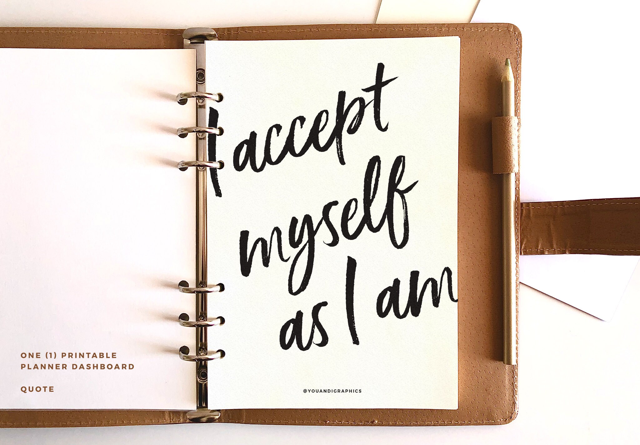 Quote Planner Dashboard Printable, 'I Accept Myself', 8 Sizes (PDF) - Etsy