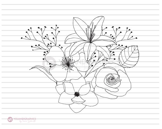 Heart SVG Floral Bouquet Illustration Hand Drawn Clipart | Etsy