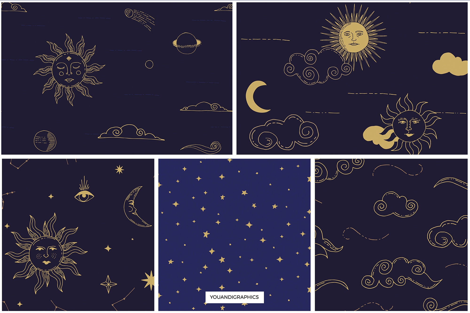 Celestial Backgrounds Stars Sun and Moon Patterns Digital - Etsy