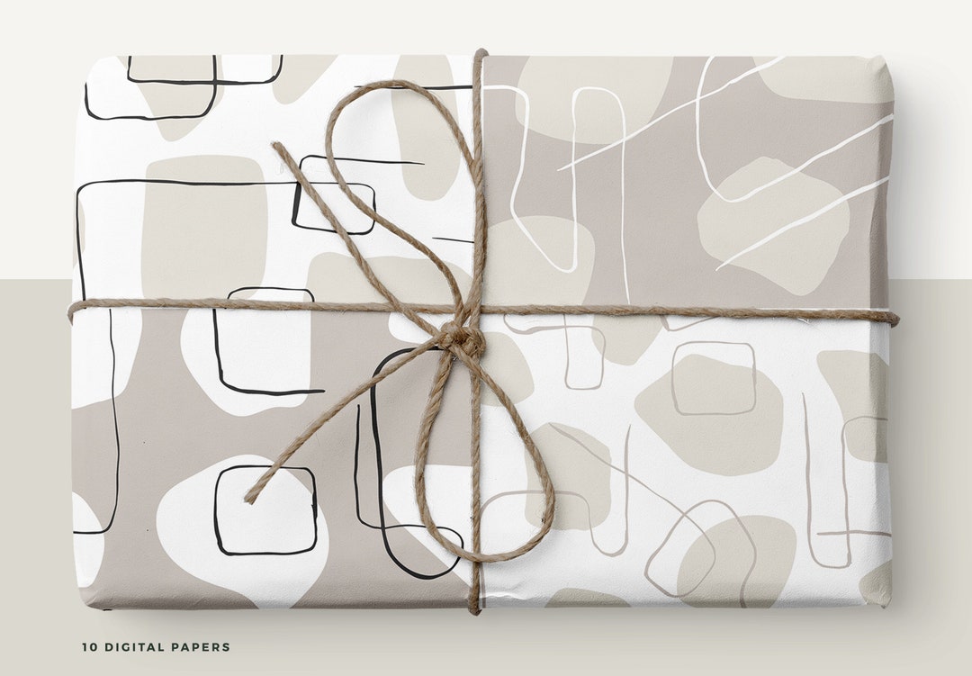 Abstract Line Art Digital Papers, Earthy, Neutral Tones Bohemian ...
